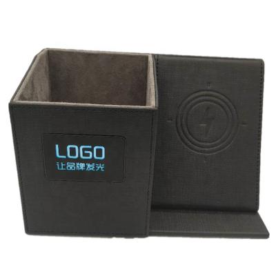 China Wireless Charging LED Leather Pen Holder For Desk Multifunctional Nontoxic for sale