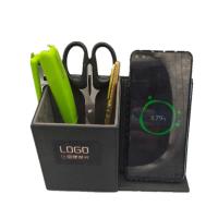 China Wireless Charging LED Leather Pen Holder For Desk Multifunctional Nontoxic for sale