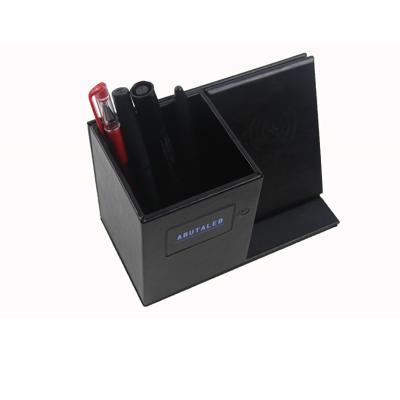 China Recycled Washable Leather Pen Holder Wireless Charger Multiscene LED Lights for sale