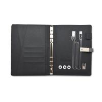 China Pu Leather A5 Notebook with Custom LED Logo and 10W Wireless Power Bank for sale