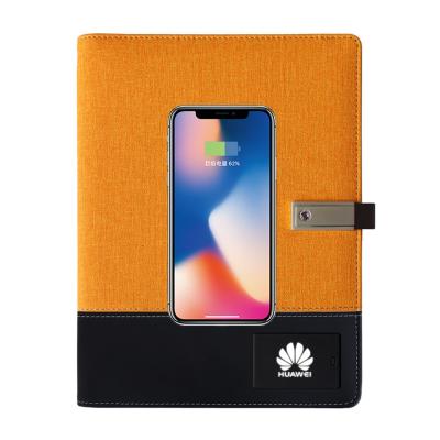 China Pu Leather A5 Notebook with Custom LED Logo and 10W Wireless Power Bank for sale