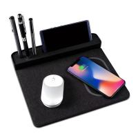 China Multifunctional Wireless Charging Mouse Pad With Pen Holder 5W Leather Foldable for sale