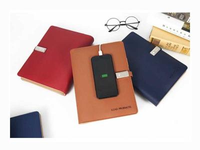 China Wireless Charging Notebook with Built-in Power Bank and USB Cable Custom Color Leather for sale