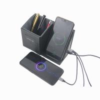China Reusable Wireless Phone Charger Pen Holder , Multiscene Leather Pencil Cup Holder for sale