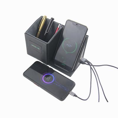 China Reusable Wireless Phone Charger Pen Holder , Multiscene Leather Pencil Cup Holder for sale