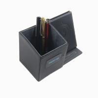 China Reusable Wireless Phone Charger Pen Holder , Multiscene Leather Pencil Cup Holder for sale