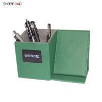 China Multipurpose Leather Pencil Holder Desk Wireless Charging LED Custom Logo PU Leather Pen Holder for sale