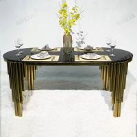 China Light Luxury Stainless Steel Marble Hotel Banquet Hall Dining Table for sale