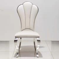 China Stainless Steel Luxury White Polyurethane Dining Chairs No Armrest for sale
