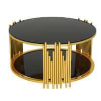 China 90CM Wide Circle Metal Coffee Table Living Room With Tempering Glass Table Top for sale