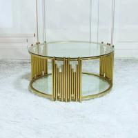 China 90CM Wide Circle Metal Coffee Table Living Room With Tempering Glass Table Top for sale