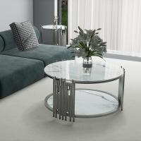 China 90CM Wide Circle Metal Coffee Table Living Room With Tempering Glass Table Top for sale