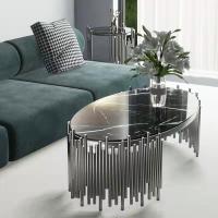 China 0.45m High Stainless Steel Black Oval Marble Coffee Table for sale