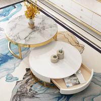 China Tea Accompanying White Marble Circle Coffee Table With Storage OEM ODM for sale