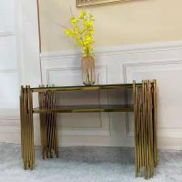 China Designer Stainless Steel Console Tables With Elegant Marble Tops for sale