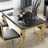 China Tempered Glass / Rectangle Marble Apartment Dining Tables For 6 Medium Size for sale