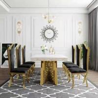 China Light Luxury Stainless Steel Marble Square Ballroom Dining Table for sale