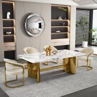 China Light Luxury Stainless Steel Marble Dining Table Set  Non-Folding for sale