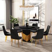 China Cross Shaped Stainless Steel Marble Circular Dining Table With Turntable for sale