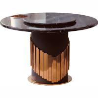 China Cross Shaped Stainless Steel Marble Circular Dining Table With Turntable for sale