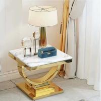 China Light Luxury Stainless Steel Square Living Room Sofa Side Table for sale