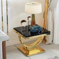 China Light Luxury Stainless Steel Square Living Room Sofa Side Table for sale