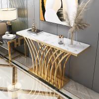 China Glossy Stainless Steel Entrance Console Table Marble Top Hallway Table Marble Height 78cm for sale