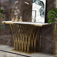 China Glossy Stainless Steel Entrance Console Table Marble Top Hallway Table Marble Height 78cm for sale