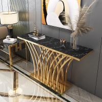 China Glossy Stainless Steel Entrance Console Table Marble Top Hallway Table Marble Height 78cm for sale