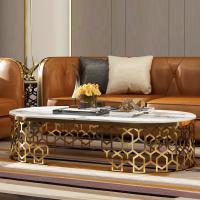 China Upscale Marble Oval Shaped White Coffee Table For Living Room for sale
