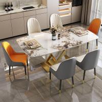 China Marble Stainless Steel Dining Table Chair Sets With Velvet / PU Seat for sale