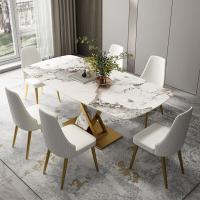 China Marble Stainless Steel Dining Table Chair Sets With Velvet / PU Seat for sale