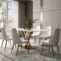 China Marble Stainless Steel Dining Table Chair Sets With Velvet / PU Seat for sale