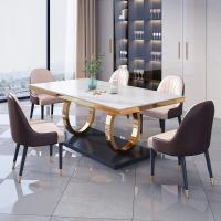 China Stainless Steel Marble Dining Table Chair Sets With Velvet / PU Seat for sale