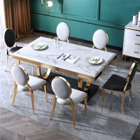 China Stainless Steel Marble Dining Table Chair Sets With Velvet / PU Seat for sale
