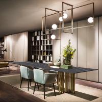 China Sophisticated Marble Dining Table With Shiny Stainless Steel Base for sale