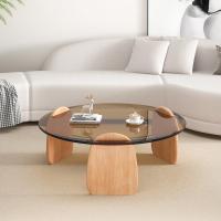 China Exquisite Round Glass Combination Coffee Table With Wooden Leg for sale