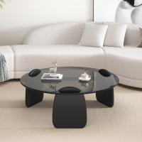 China Exquisite Round Glass Combination Coffee Table With Wooden Leg for sale