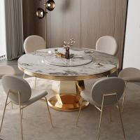 China Stainless Steel Marble Round Dining Room Tables Polished With Turntable for sale