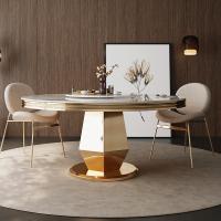 China Stainless Steel Marble Round Dining Room Tables Polished With Turntable for sale