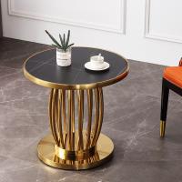 China Marble Table Top Sofa Side Table Stainless Steel Edge Circle End Table for sale
