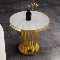 China Marble Table Top Sofa Side Table Stainless Steel Edge Circle End Table for sale