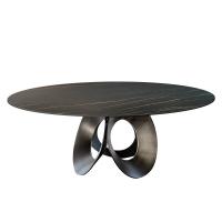 China Marble Banquet Hall Restaurant Circular Dining Table With Stainless Steel Legs for sale