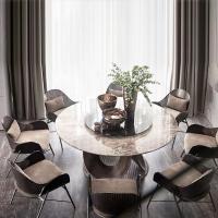 China Marble Banquet Hall Restaurant Circular Dining Table With Stainless Steel Legs for sale