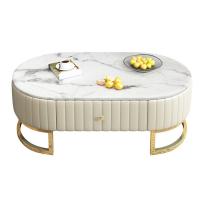 China Modern Stainless Steel Marble Oval Coffee Tea Table With Drawers for sale