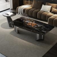 China Light Luxury Stainless Steel Living Room Square Marble Coffee Table for sale