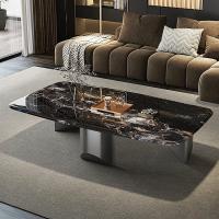 China Light Luxury Stainless Steel Living Room Square Marble Coffee Table for sale