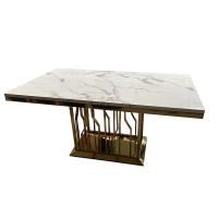 China Modern Luxury Stainless Steel Marble Apartment Square Dining Table for sale