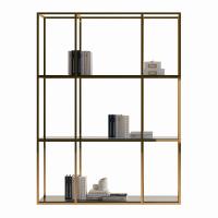 China Modern Square Gold Stainless Steel Bookshelf Glass Study Customisable Bookcase for sale