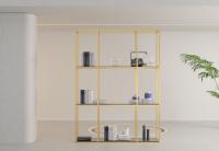 China Modern Square Gold Stainless Steel Bookshelf Glass Study Customisable Bookcase for sale